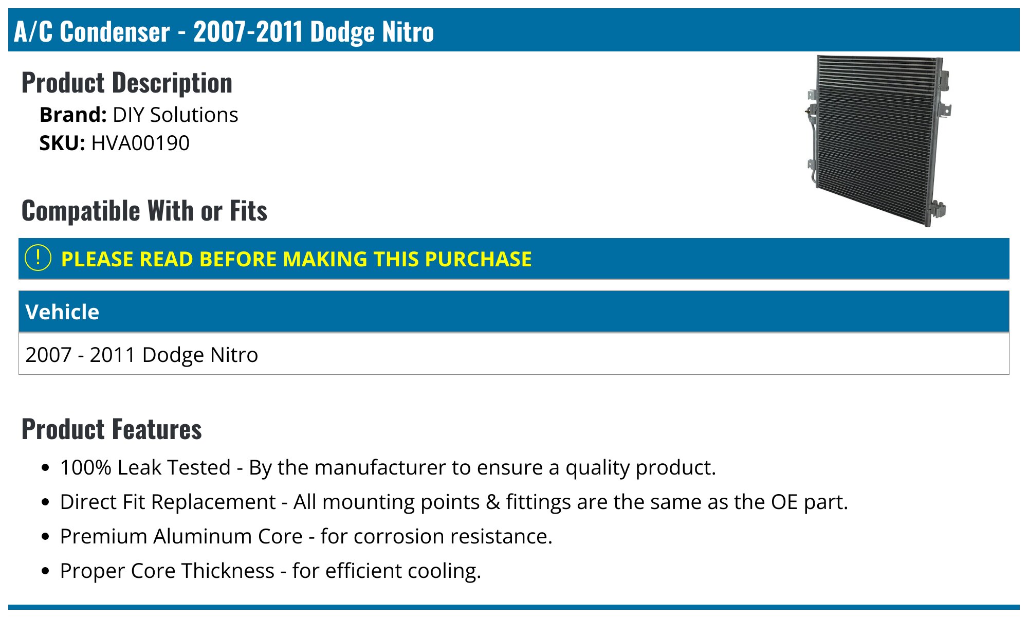 2007-2011 Dodge Nitro A/C Condenser - DIY Solutions HVA00190 ...