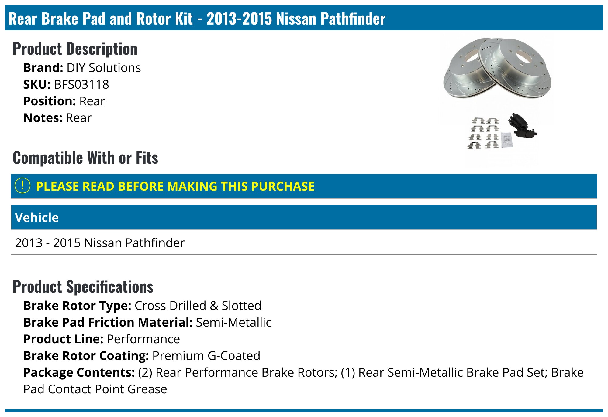 2013-2020 Nissan Pathfinder Brake Rotor - DIY Solutions BFS03118 - Rear ...