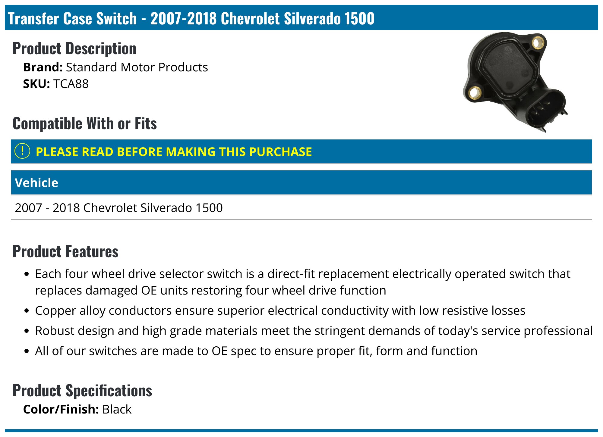 2007-2018 Chevrolet Silverado 1500 Transfer Case Switch - Standard ...