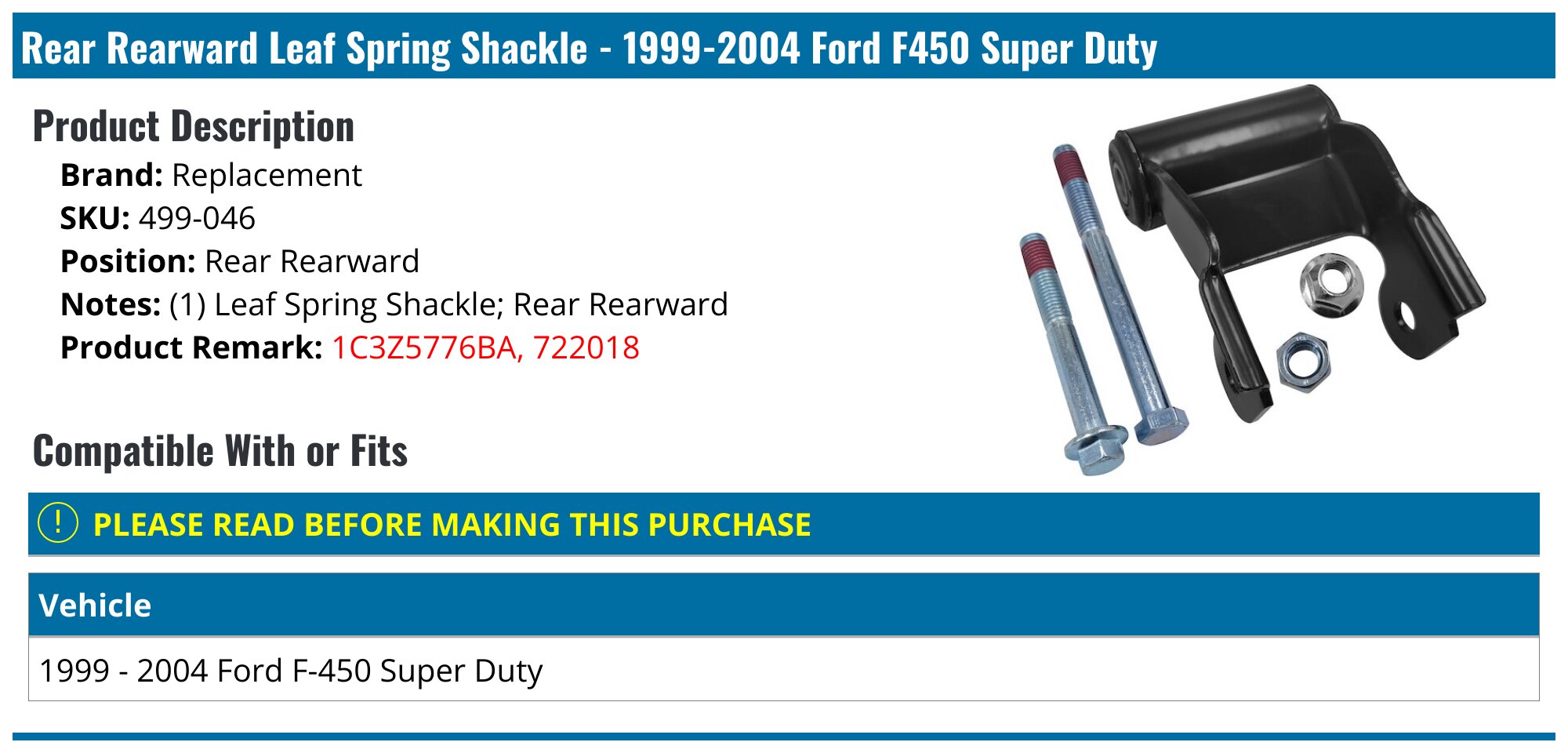 1999-2004 Ford F450 Super Duty Leaf Spring Shackle - Replacement 499 ...