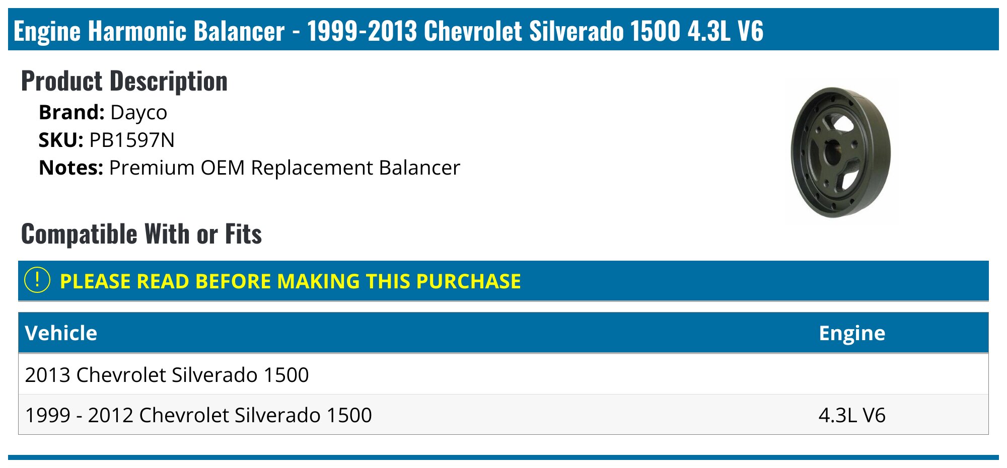 1999-2013 Chevrolet Silverado 1500 Engine Harmonic Balancer - Dayco ...