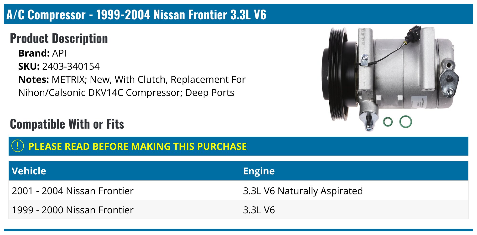 1999-2004 Nissan Frontier A/C Compressor - API 6688-02781129 ...