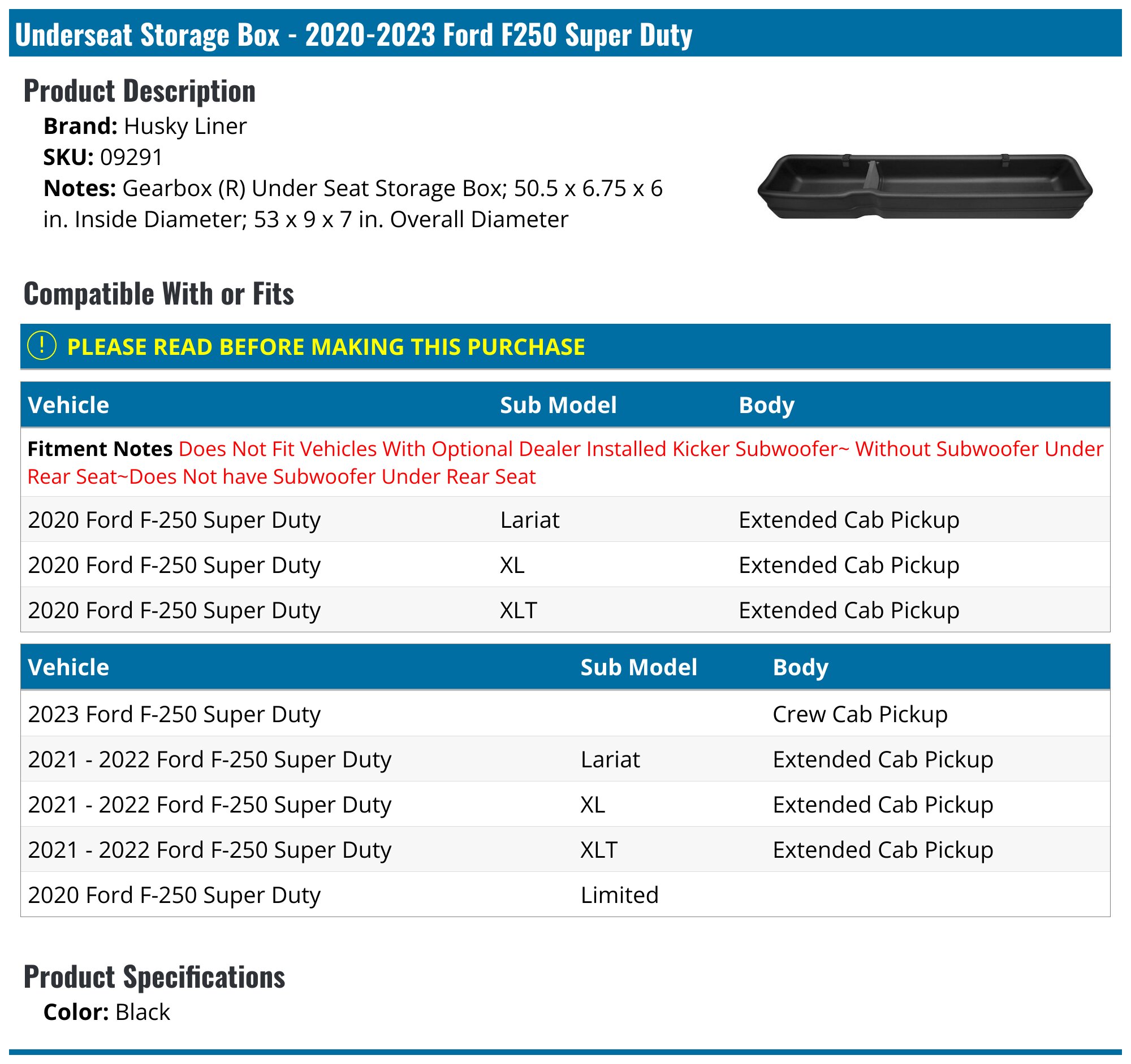 2020-2024 Ford F250 Super Duty Underseat Storage Box - Husky Liner ...