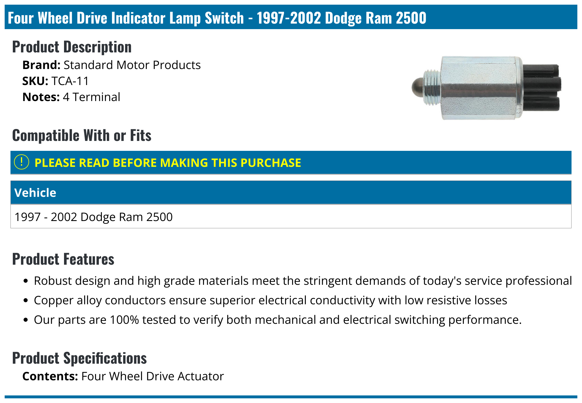 1997-2002 Dodge Ram 2500 Four Wheel Drive Indicator Lamp Switch ...