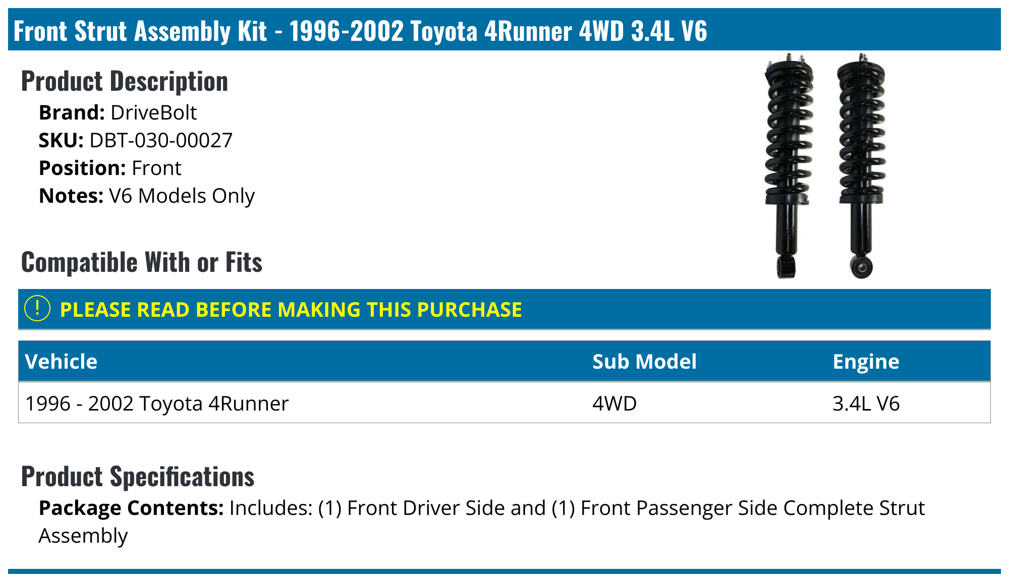 1996-2002 Toyota 4Runner Strut Assembly - DriveBolt DBT-030-00027 ...