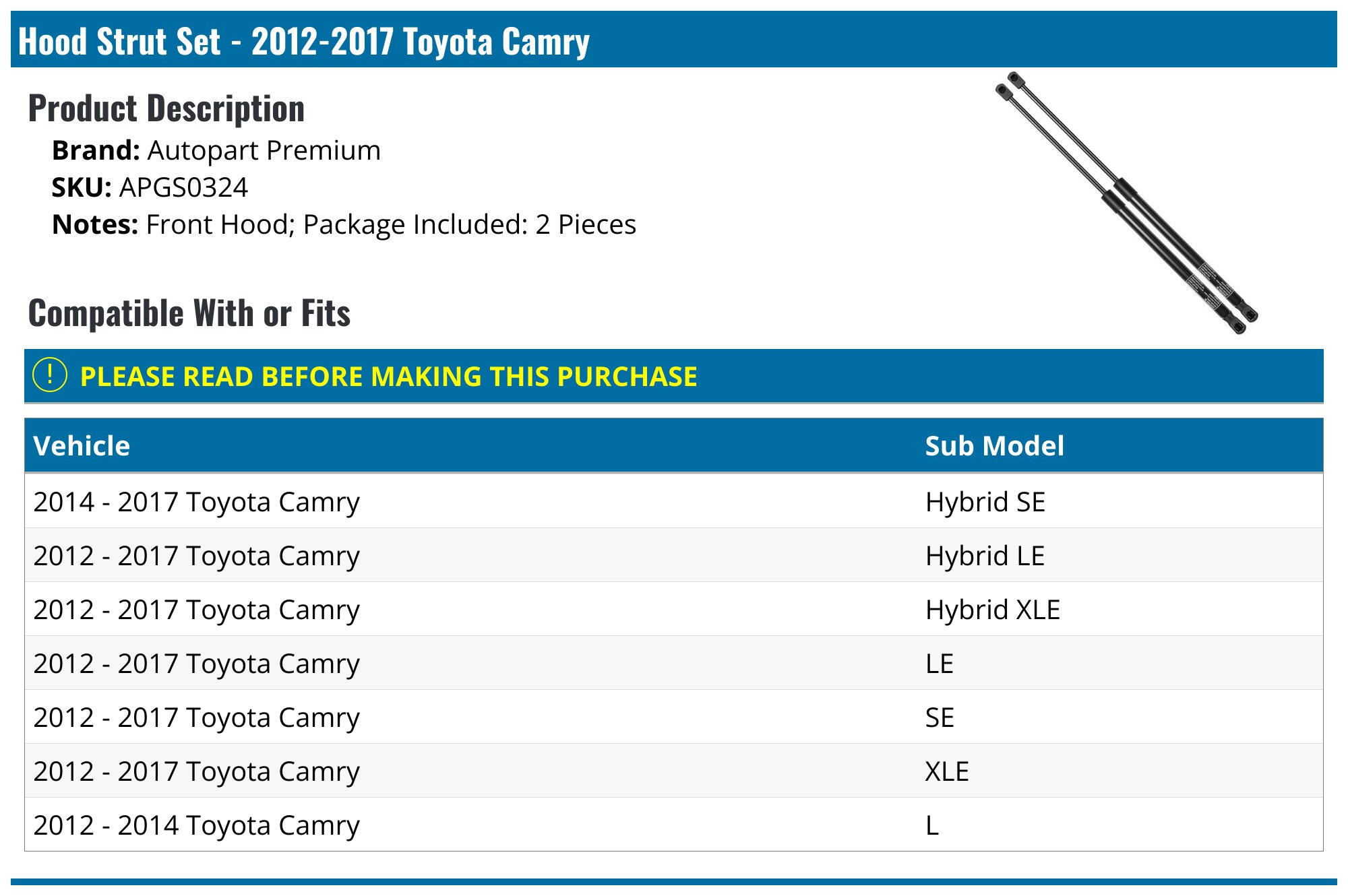 Hood Struts/Shocks Replacement - Car Hood Lift Support | Parts Geek