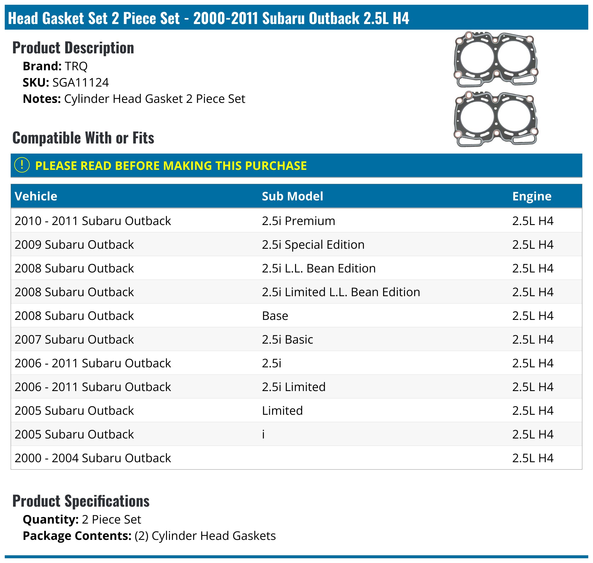 2011 Subaru Outback Head Gasket