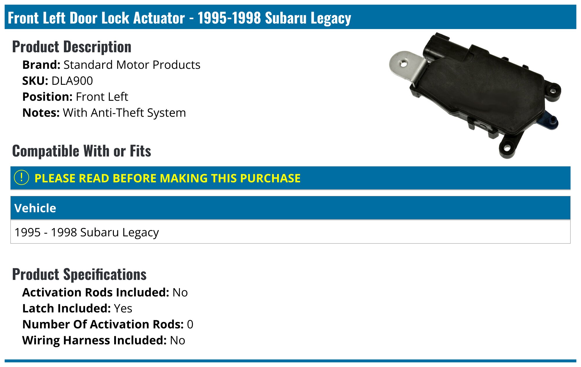 1995-1998 Subaru Legacy Door Lock Actuator - Standard Motor Products ...