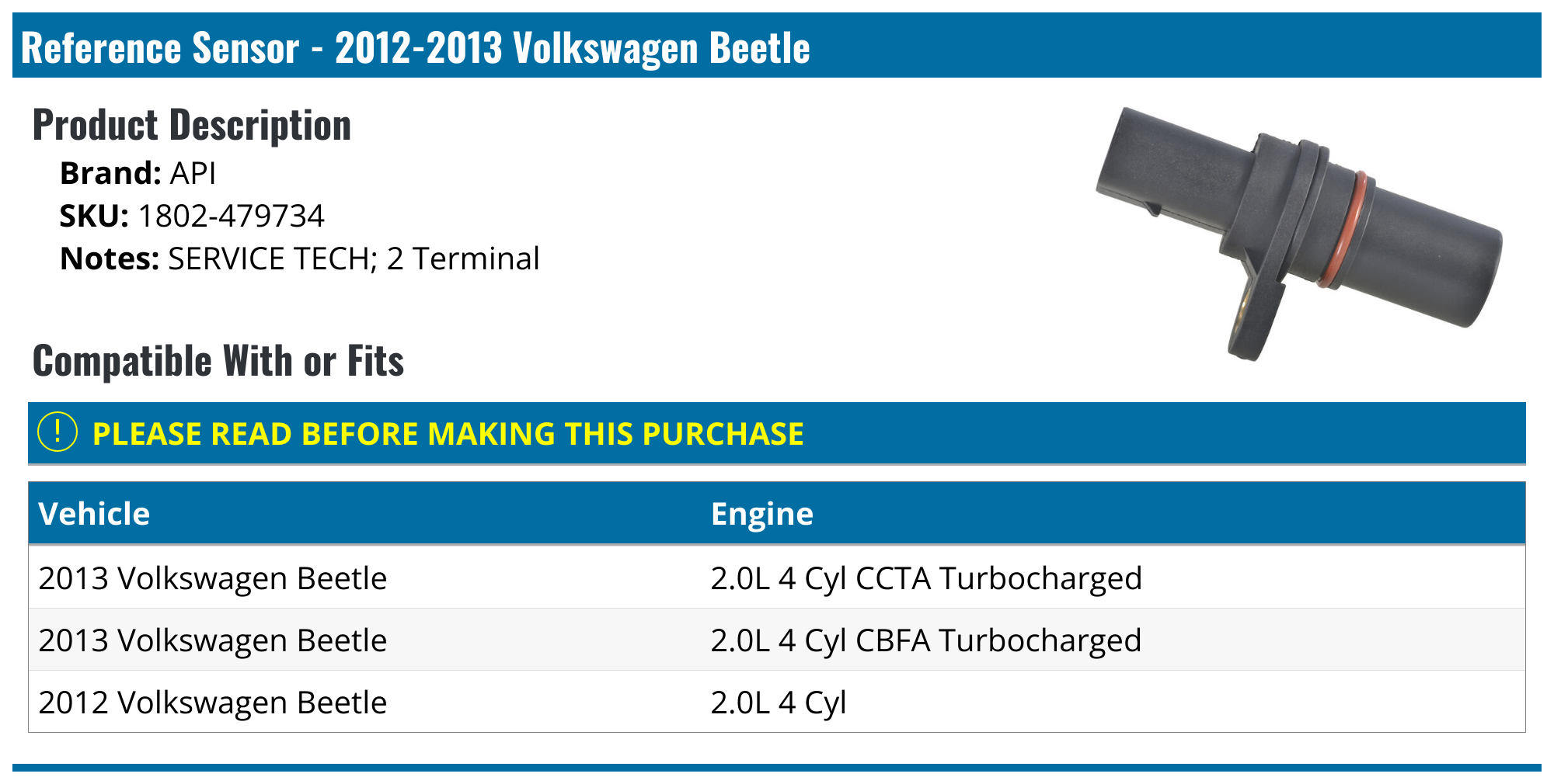 2012-2013 Volkswagen Beetle Crank Position Sensor - API 118767-07777717 ...