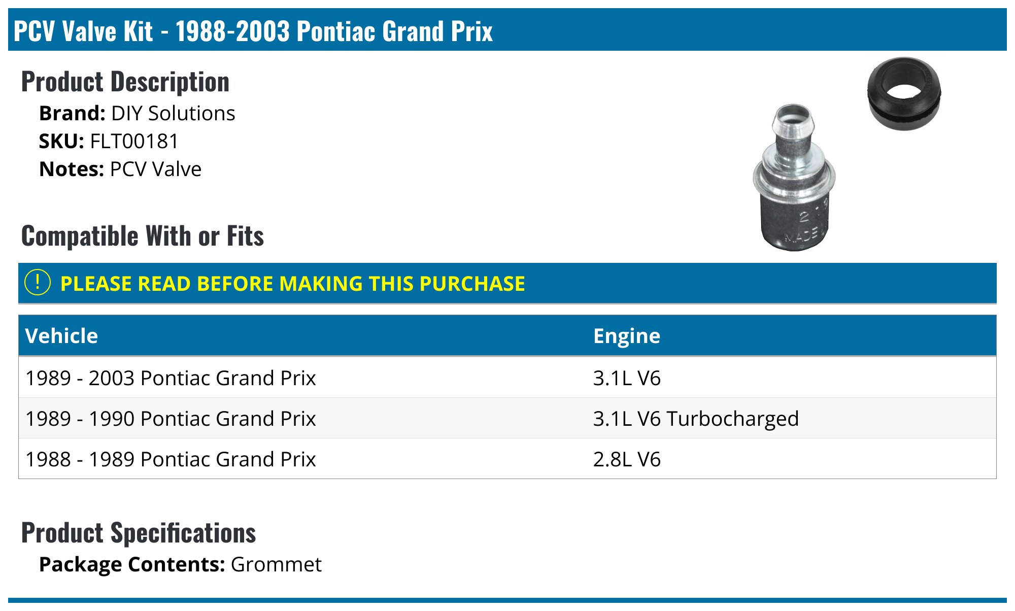 1988 2003 Pontiac Grand Prix Pcv Valve Diy Solutions Flt00181