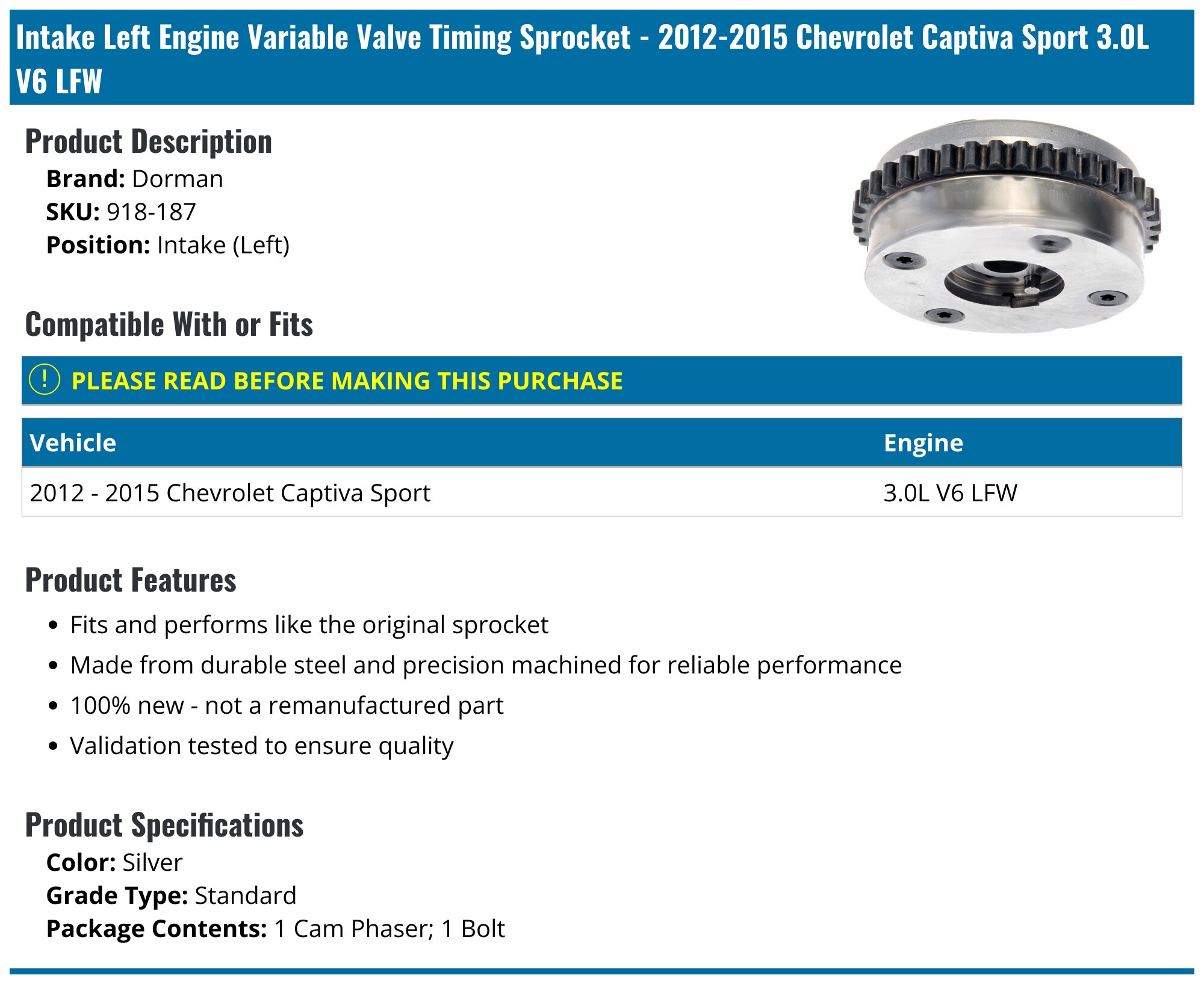 2012-2015 Chevrolet Captiva Sport Engine Variable Valve Timing Sprocket ...