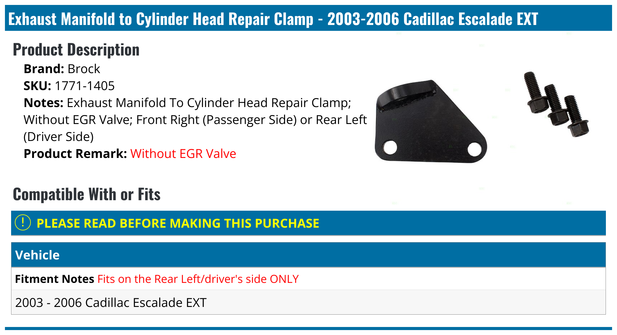 2003-2006 Cadillac Escalade EXT Exhaust Manifold to Cylinder Head ...