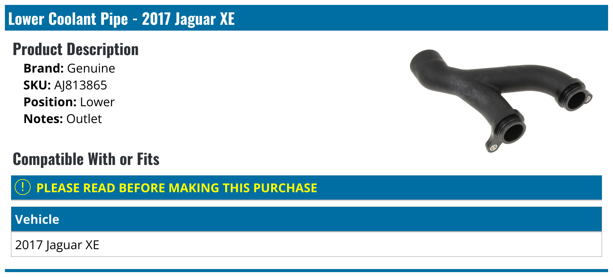 2017 Jaguar XE Coolant Pipe - Genuine AJ813865 - Lower - PartsGeek.com