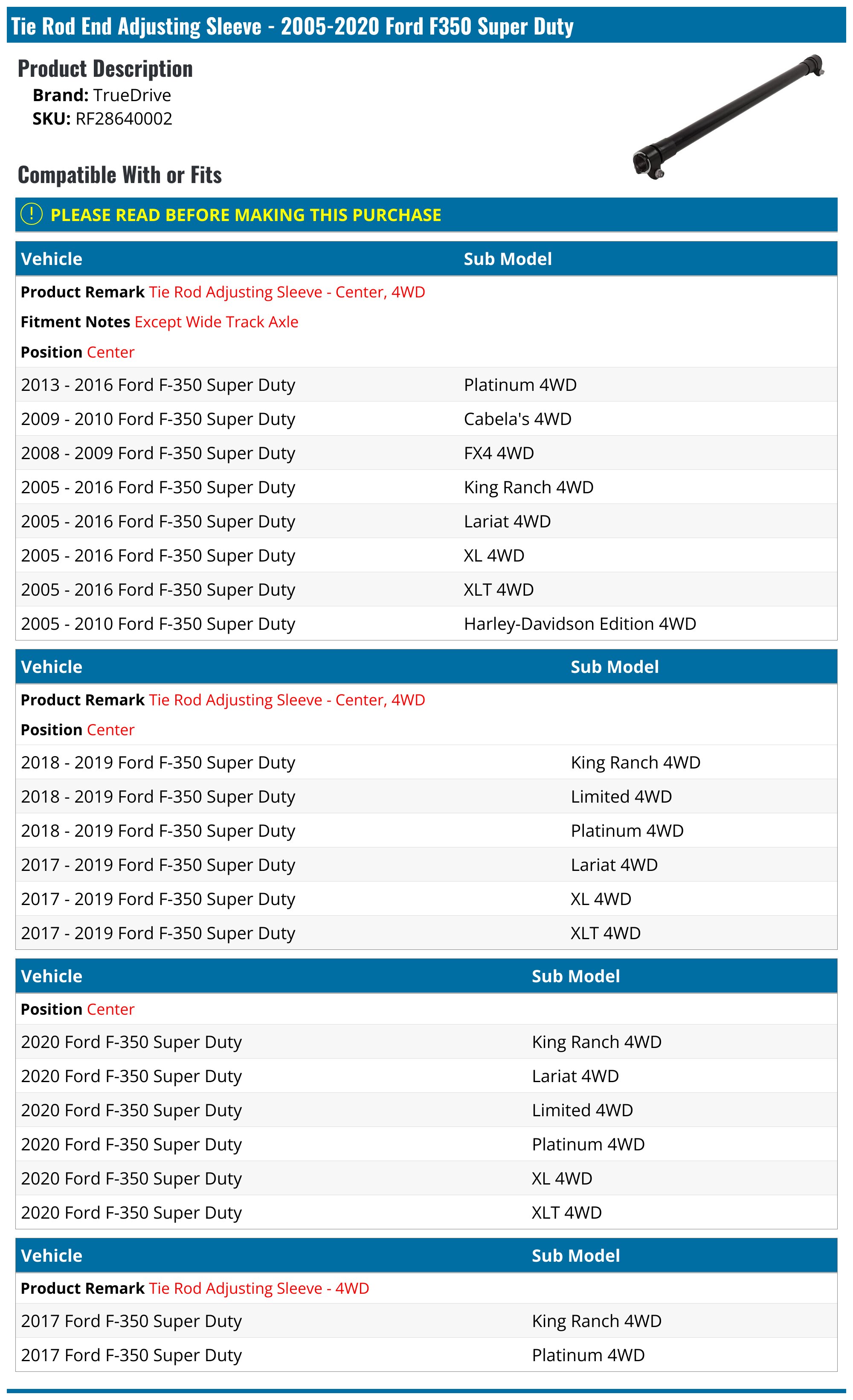 2005-2020 Ford F350 Super Duty Tie Rod End Adjusting Sleeve - TrueDrive ...