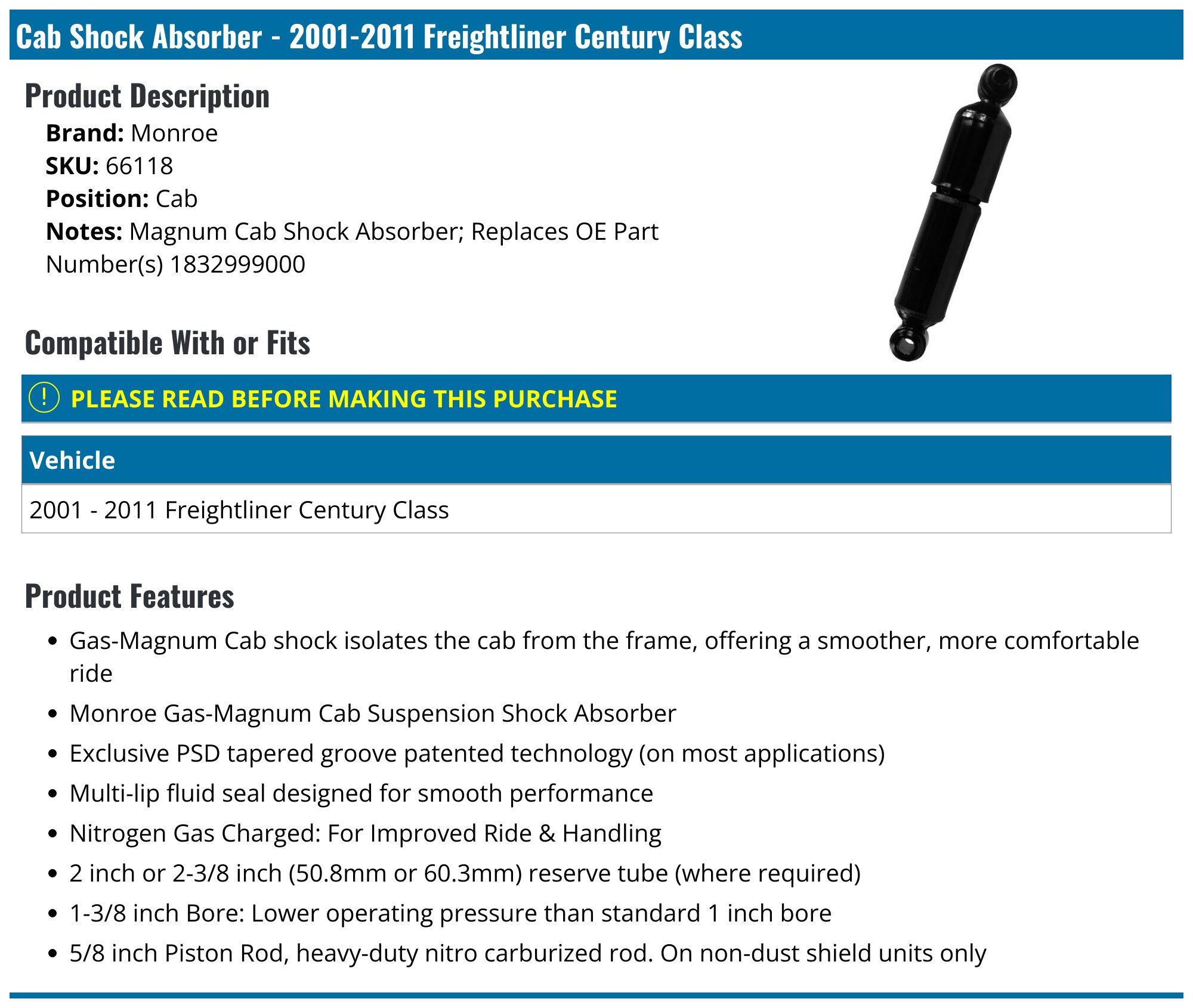 2001-2011 Freightliner Century Class Shock Absorber - Monroe 66118 ...