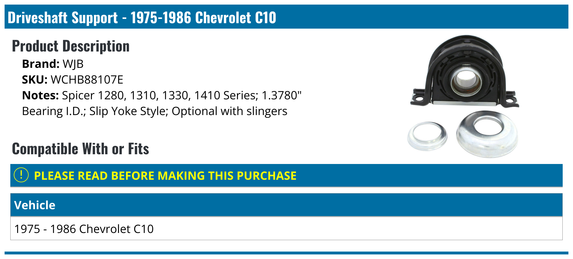 1975-1986 Chevrolet C10 Driveshaft Support - WJB WCHB88107E - PartsGeek.com