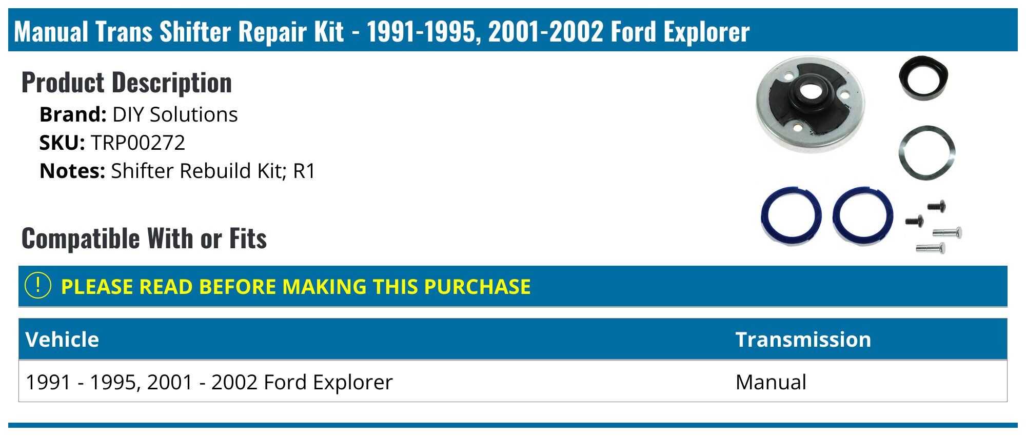 1991-1995, 2001-2002 Ford Explorer Manual Trans Shifter Repair Kit ...