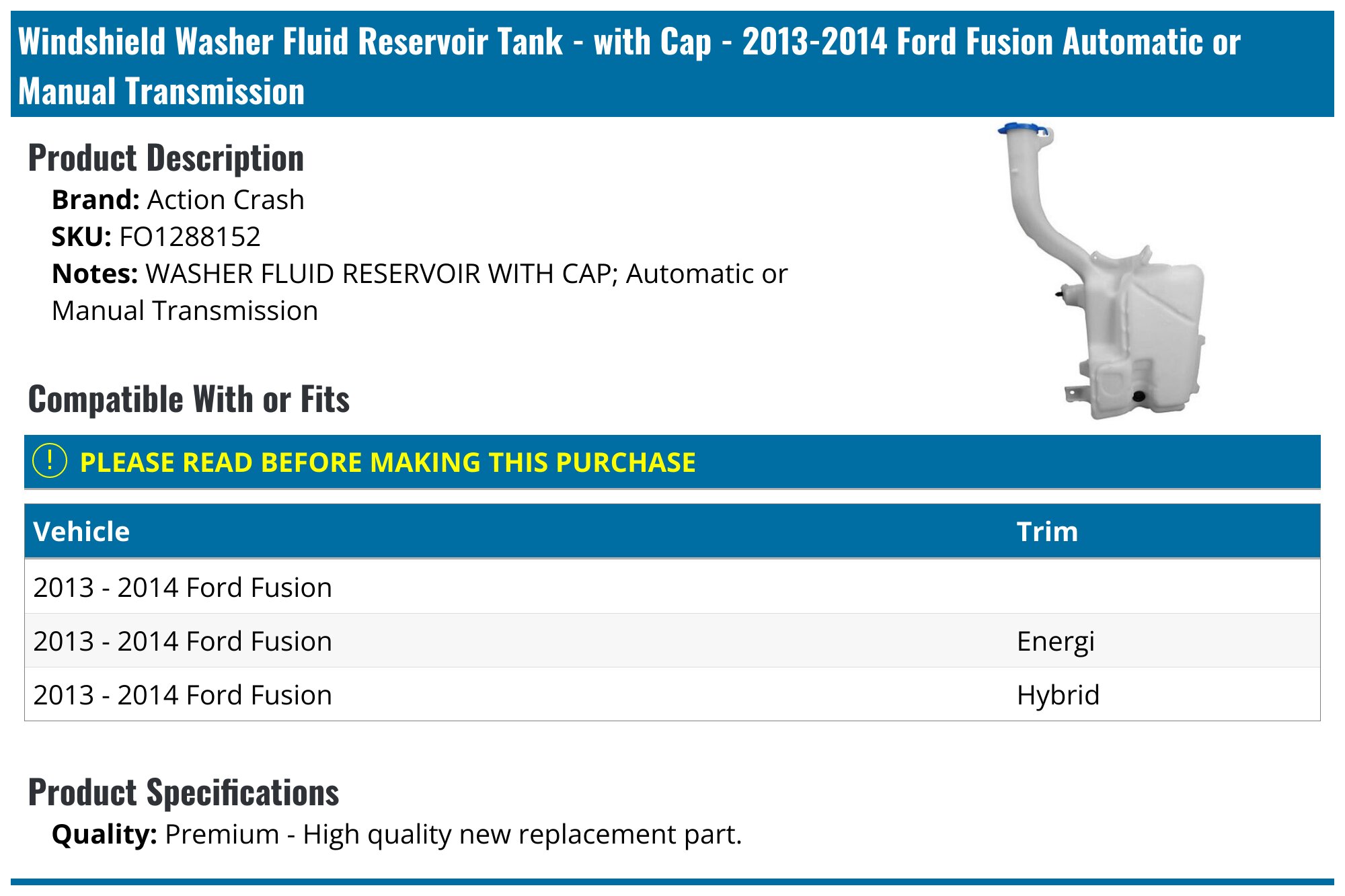 Windshield Washer Fluid Reservoir Replacement | PartsGeek