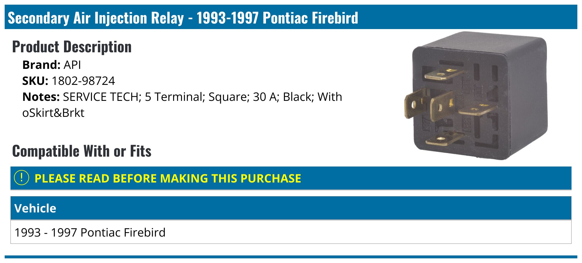 1993-1997 Pontiac Firebird Secondary Air Injection Relay - API 4670 ...