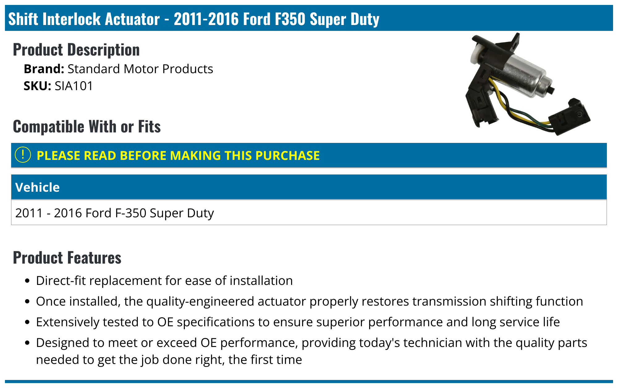 2011-2016 Ford F350 Super Duty Shift Interlock Actuator - Standard ...