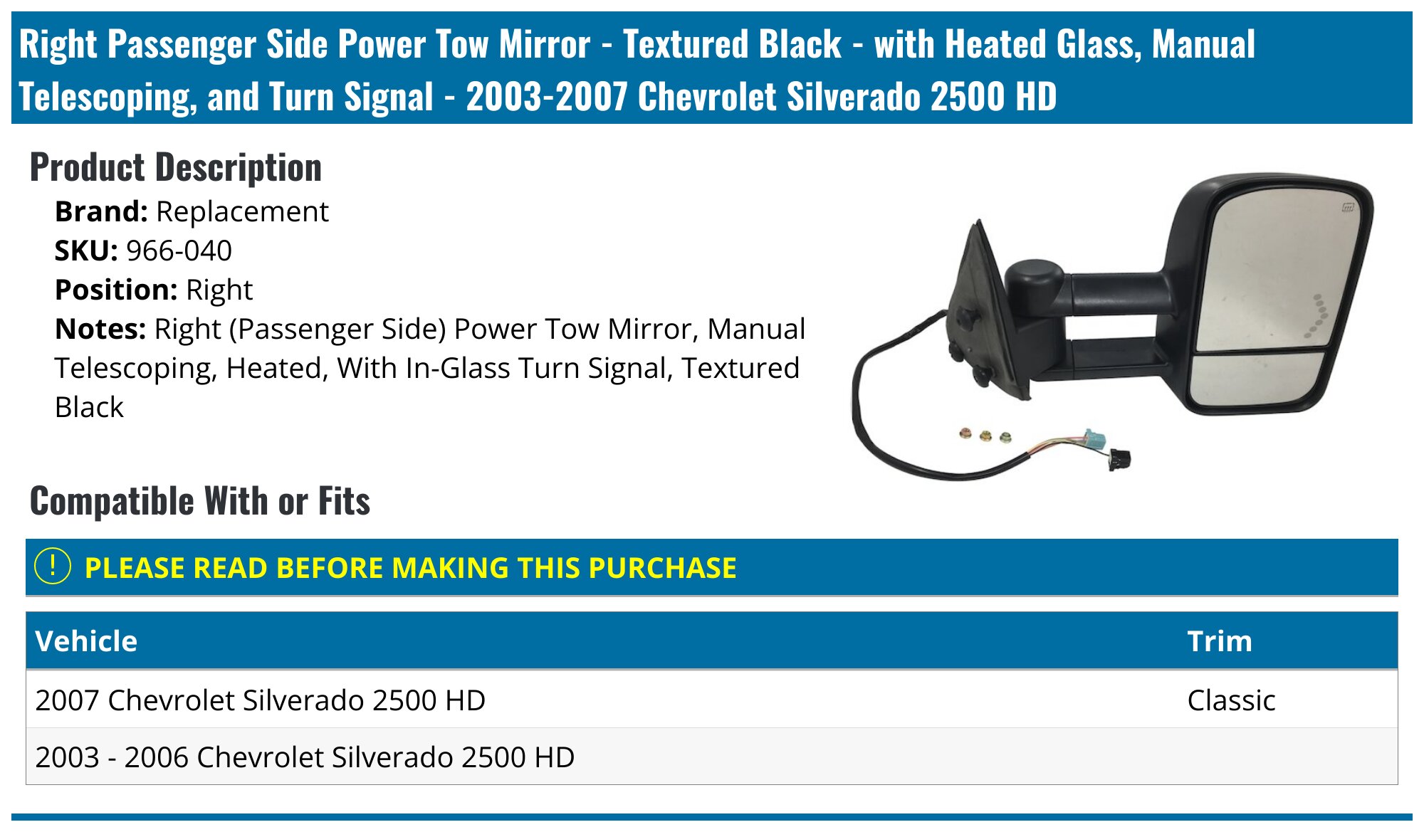 Chevrolet Silverado 2500 HD Mirror - Side View Mirrors - Replacement ...