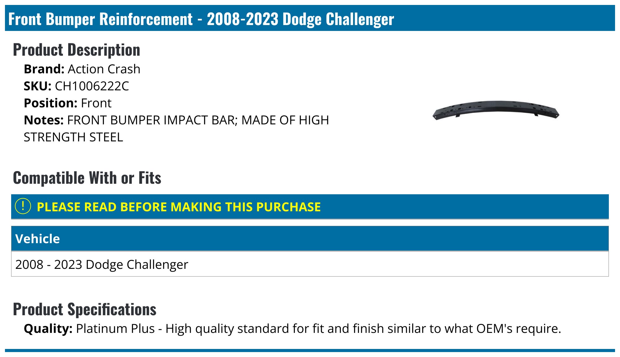 Bumper Reinforcement - Front & Rear Bumper Reinforcement | Parts Geek