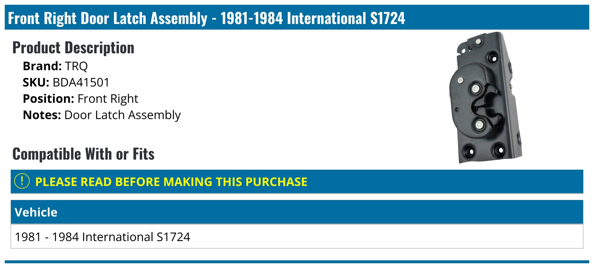 1981-1984 International S1724 Door Latch Assembly - TRQ BDA41501 ...