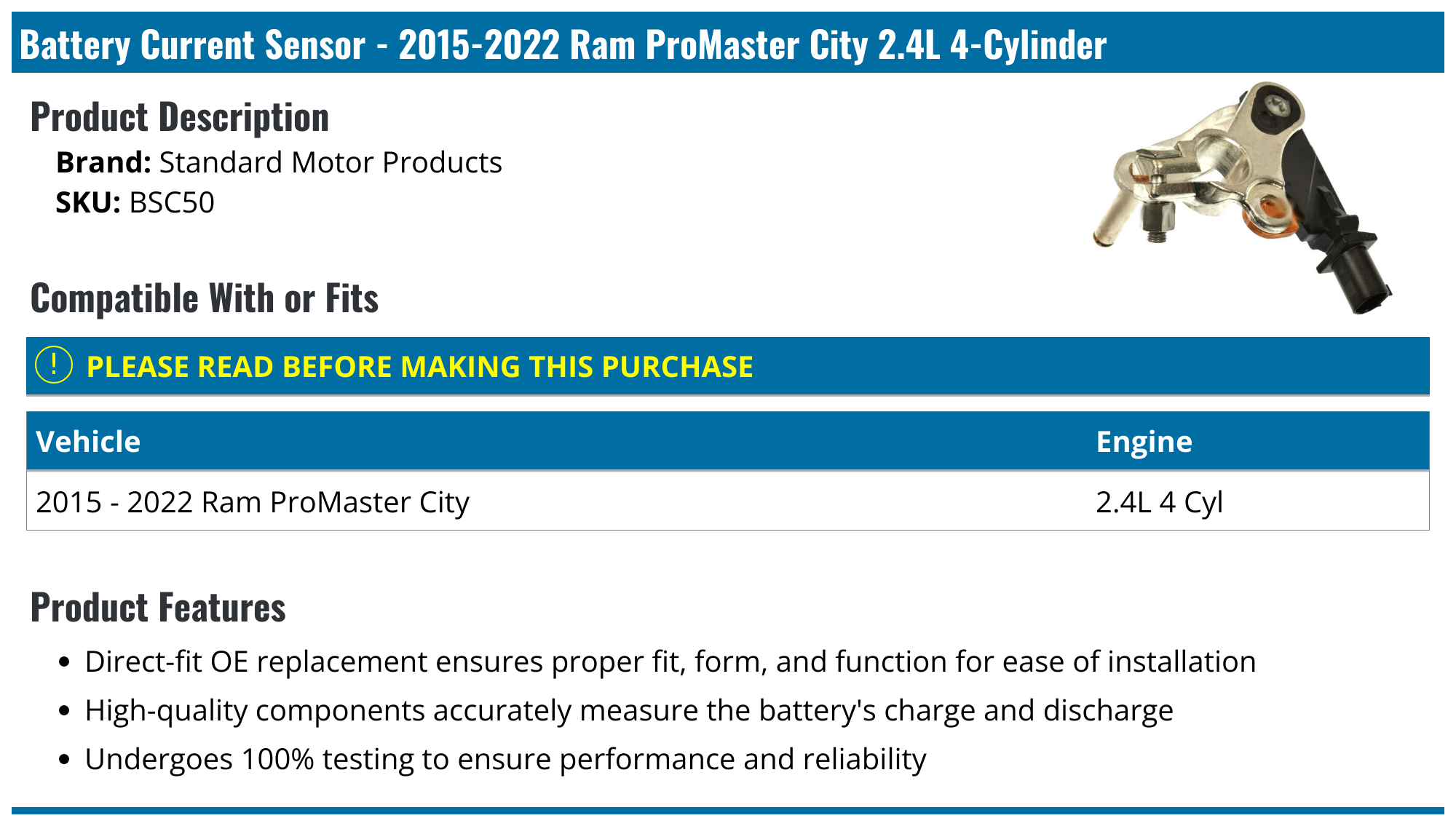 2015-2022 Ram ProMaster City Battery Current Sensor - Standard Motor ...