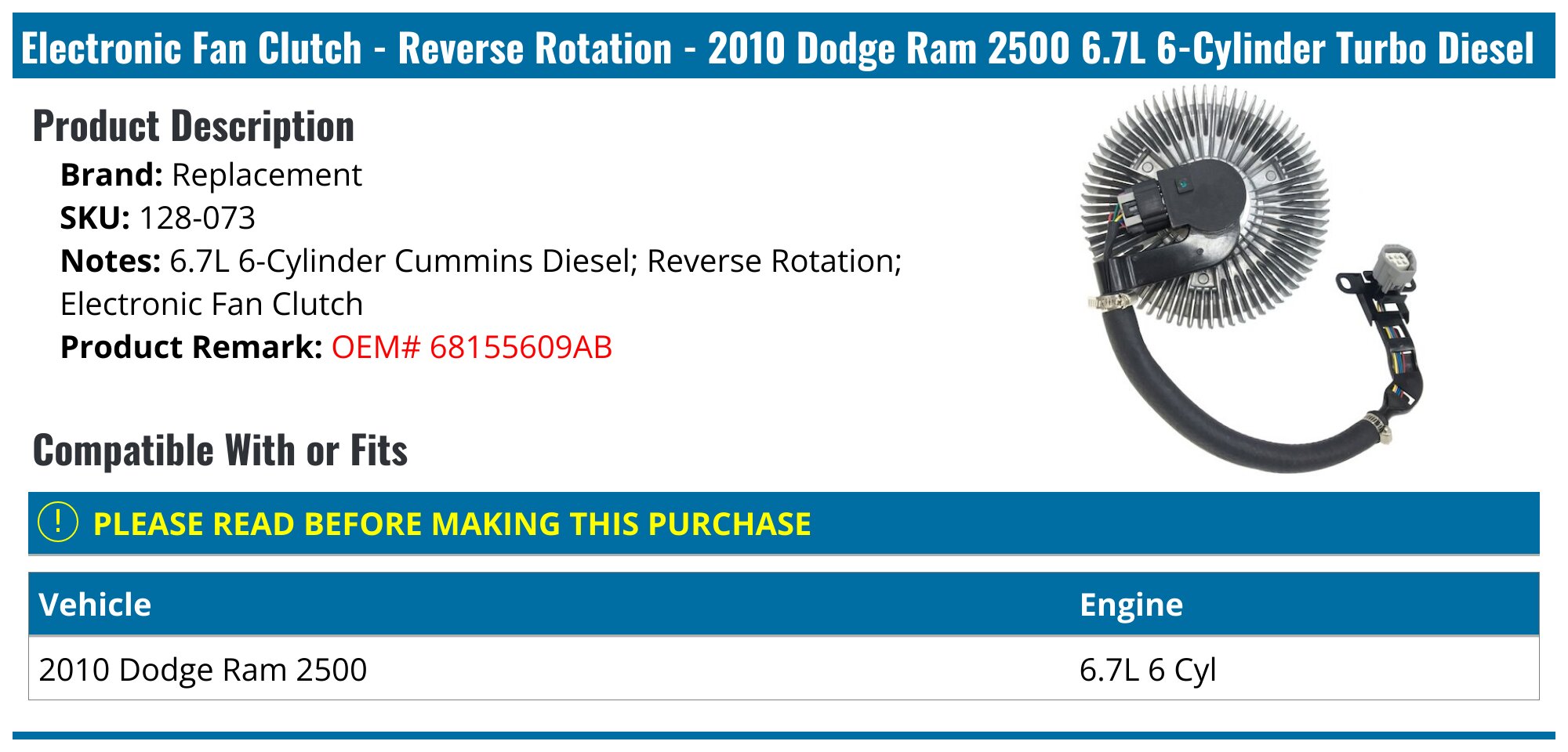 2010 Dodge Ram 2500 Fan Clutch - Replacement 128-073 - PartsGeek.com