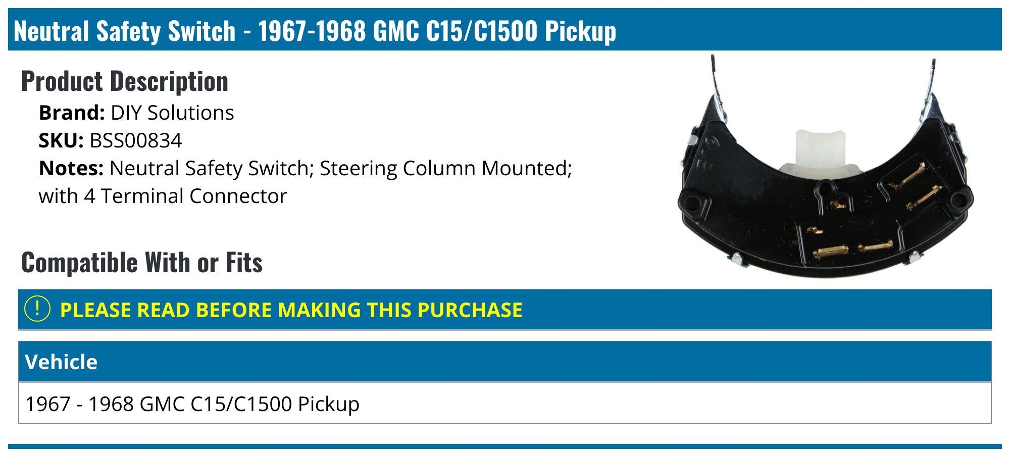 1967-1968 GMC C15/C1500 Pickup Neutral Safety Switch - DIY Solutions ...