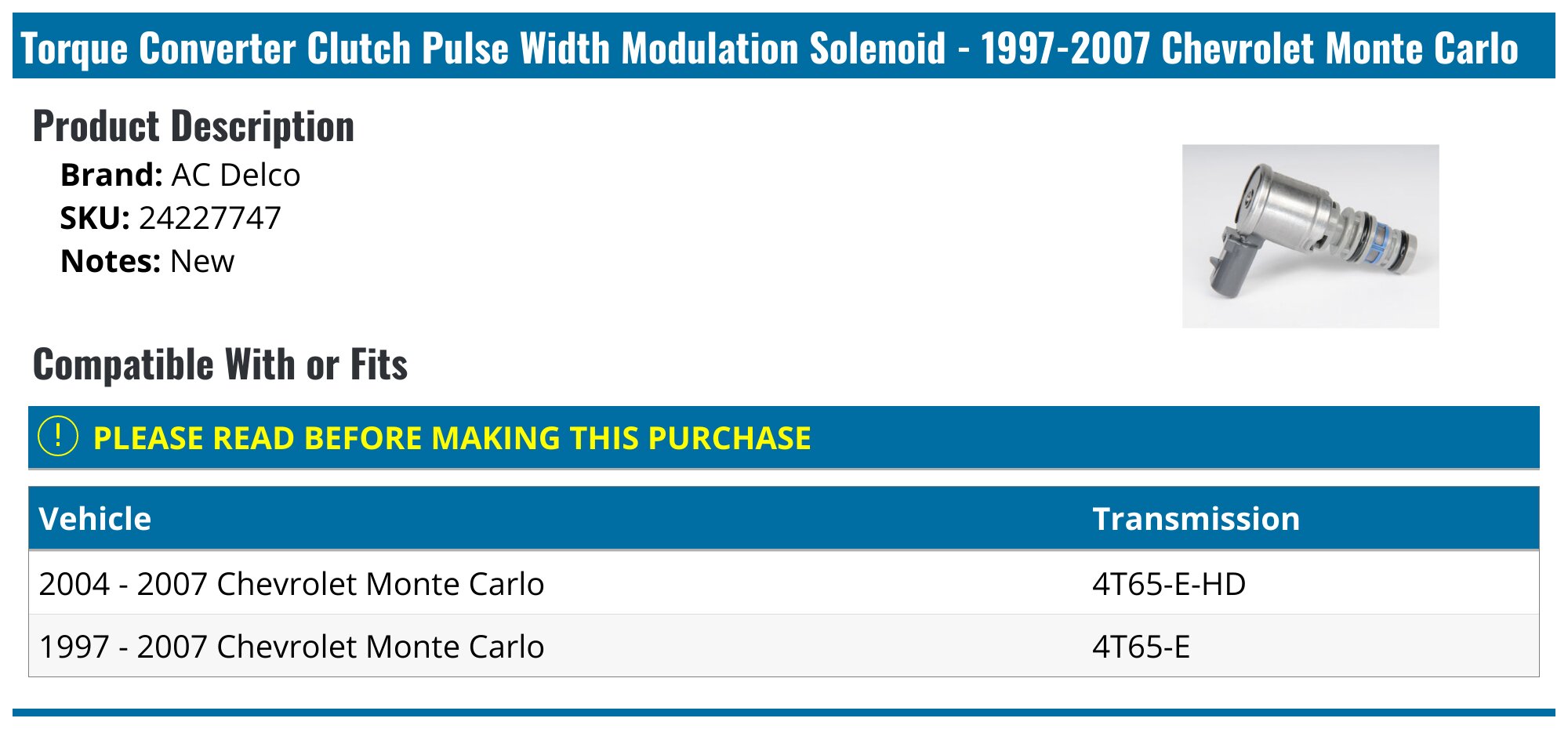 1997-2007 Chevrolet Monte Carlo Torque Converter Clutch Pulse Width ...