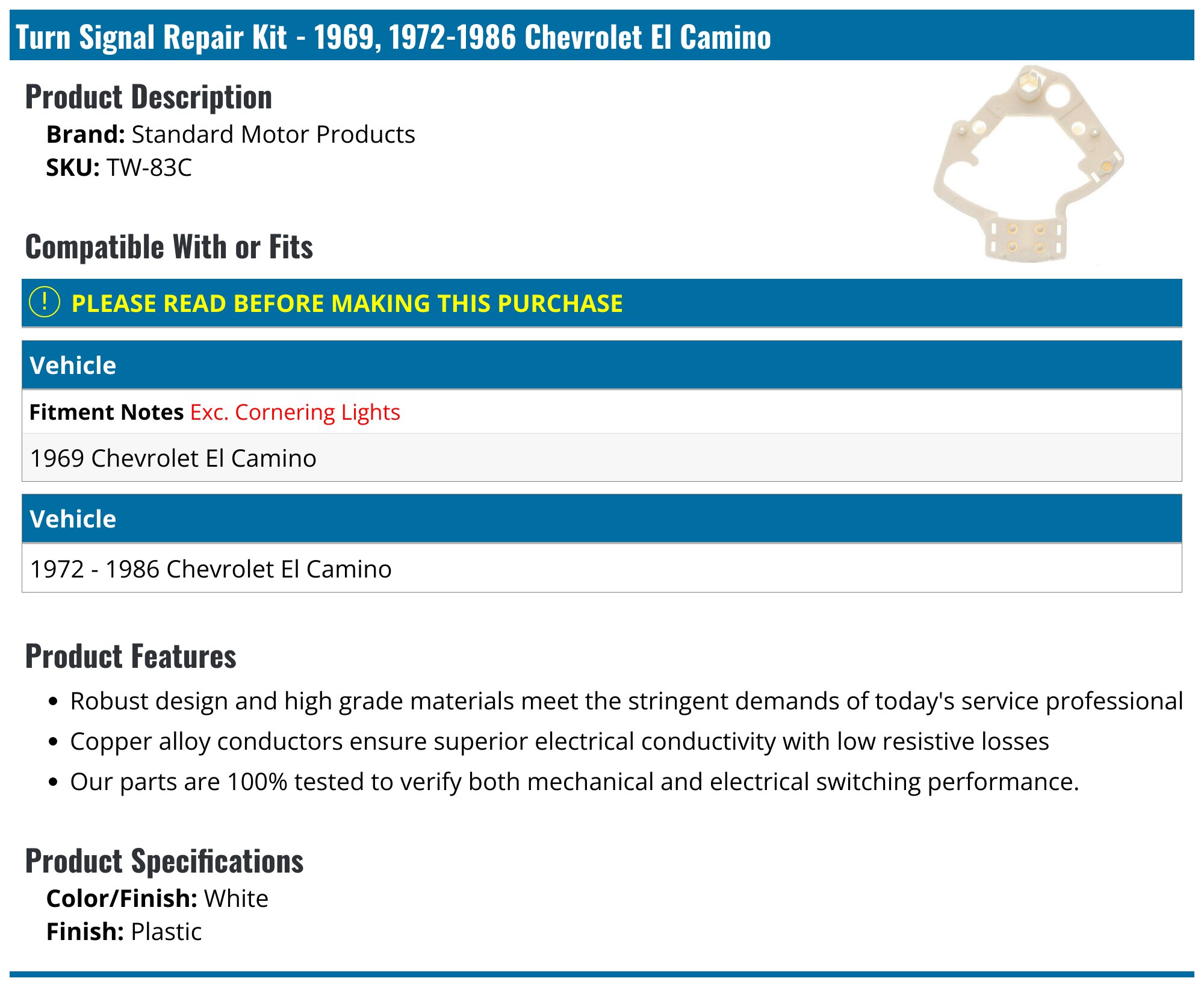 1969, 1972-1986 Chevrolet El Camino Turn Signal Repair Kit - Standard ...