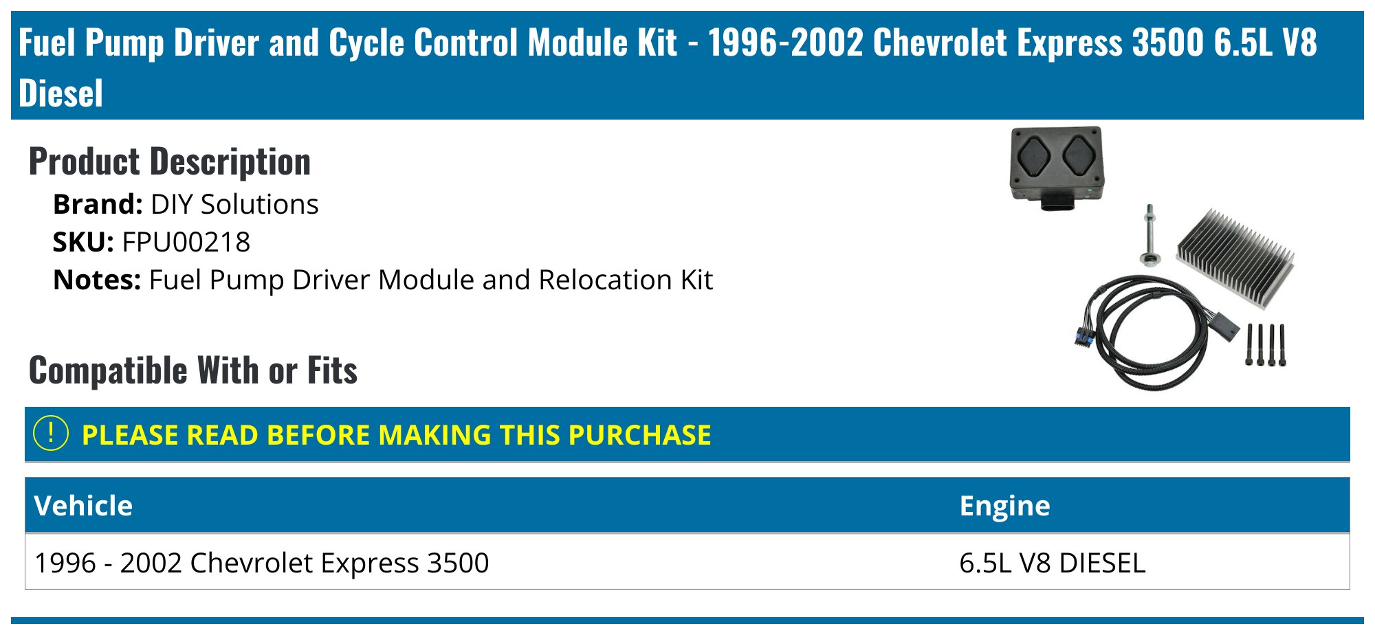 1996-2002 Chevrolet Express 3500 Fuel Pump - DIY Solutions FPU00218 ...