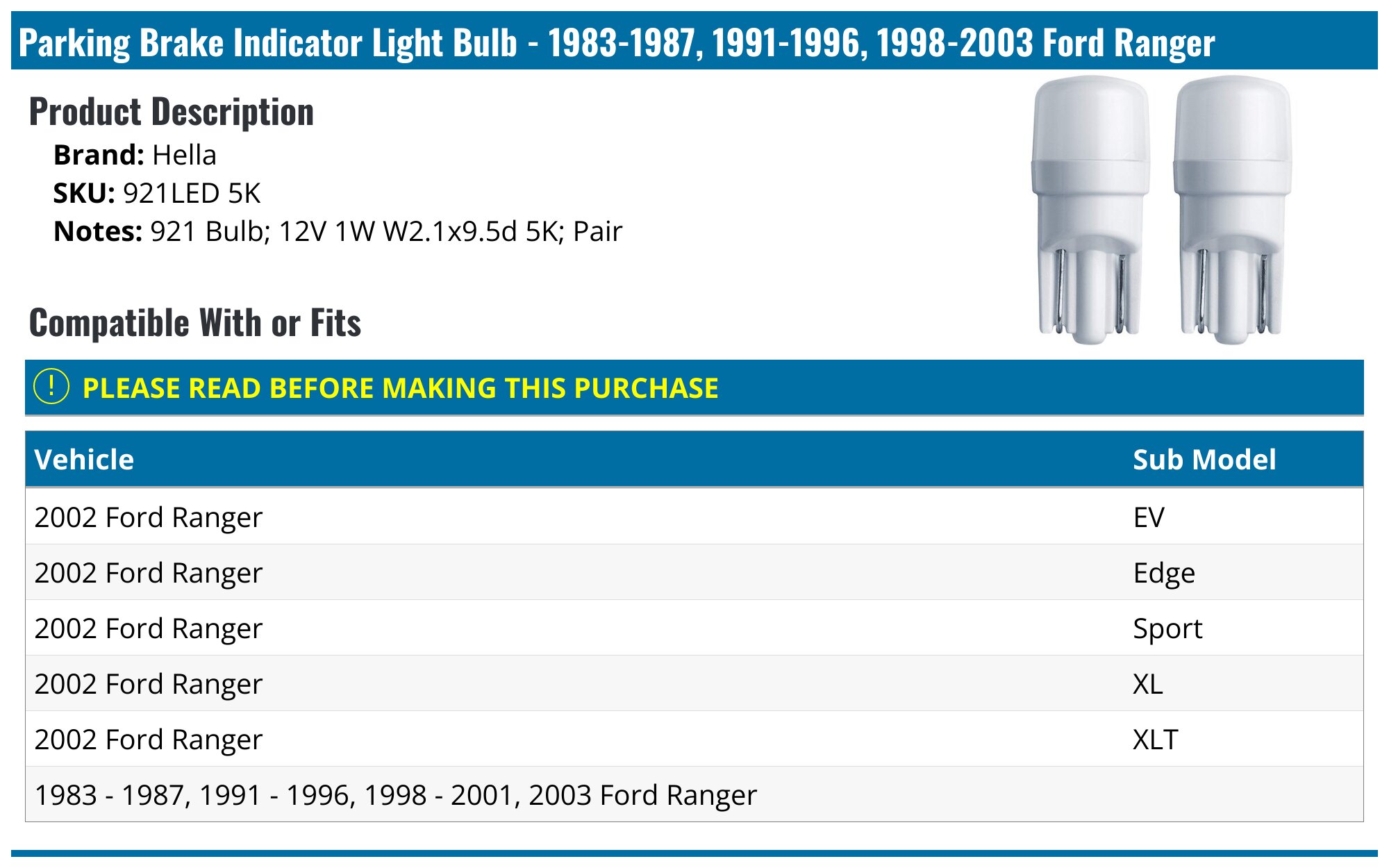 1983-1987, 1991-1996, 1998-2003 Ford Ranger Parking Brake Indicator ...