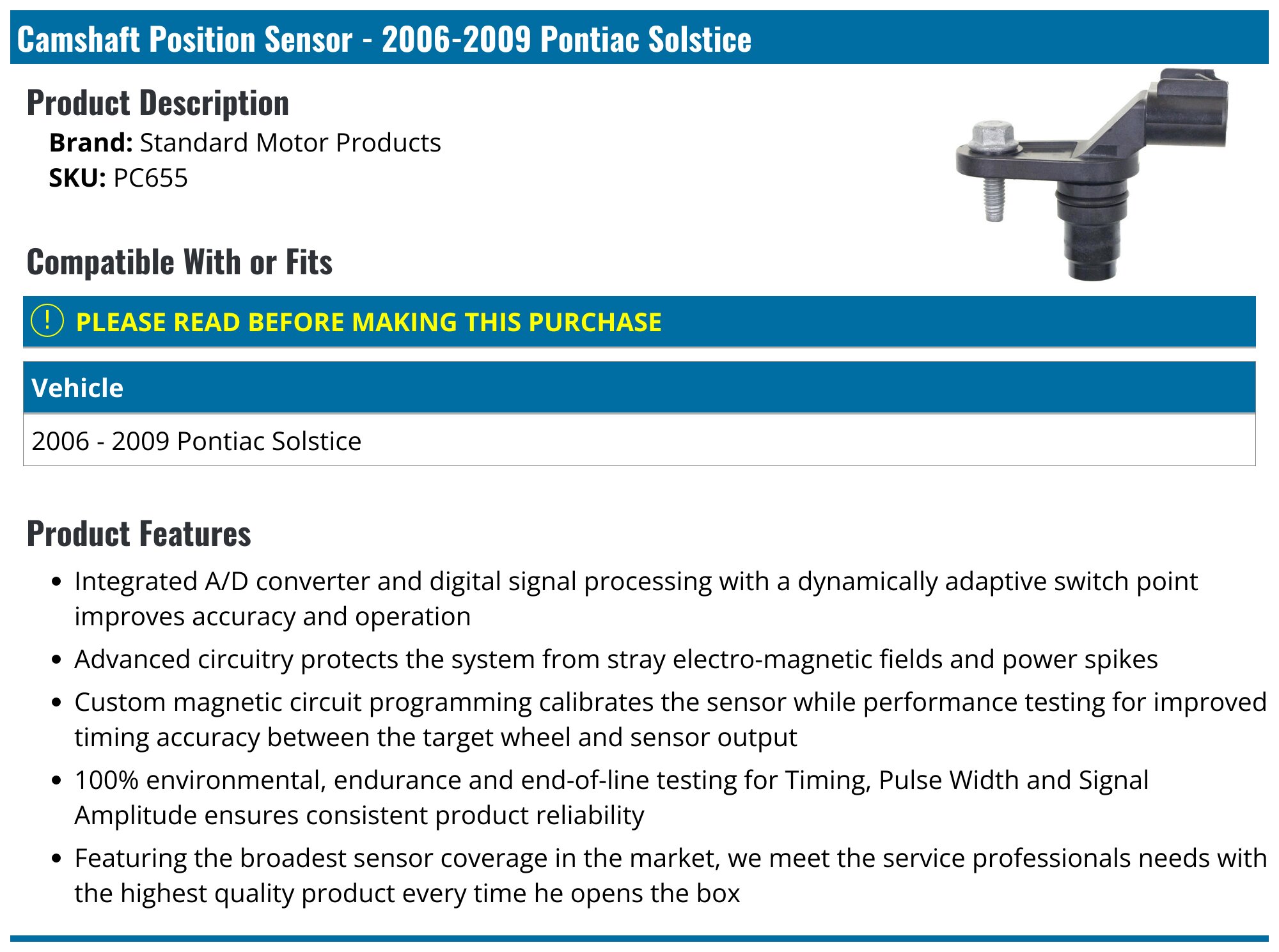2006-2009 Pontiac Solstice Camshaft Position Sensor - Standard Motor ...