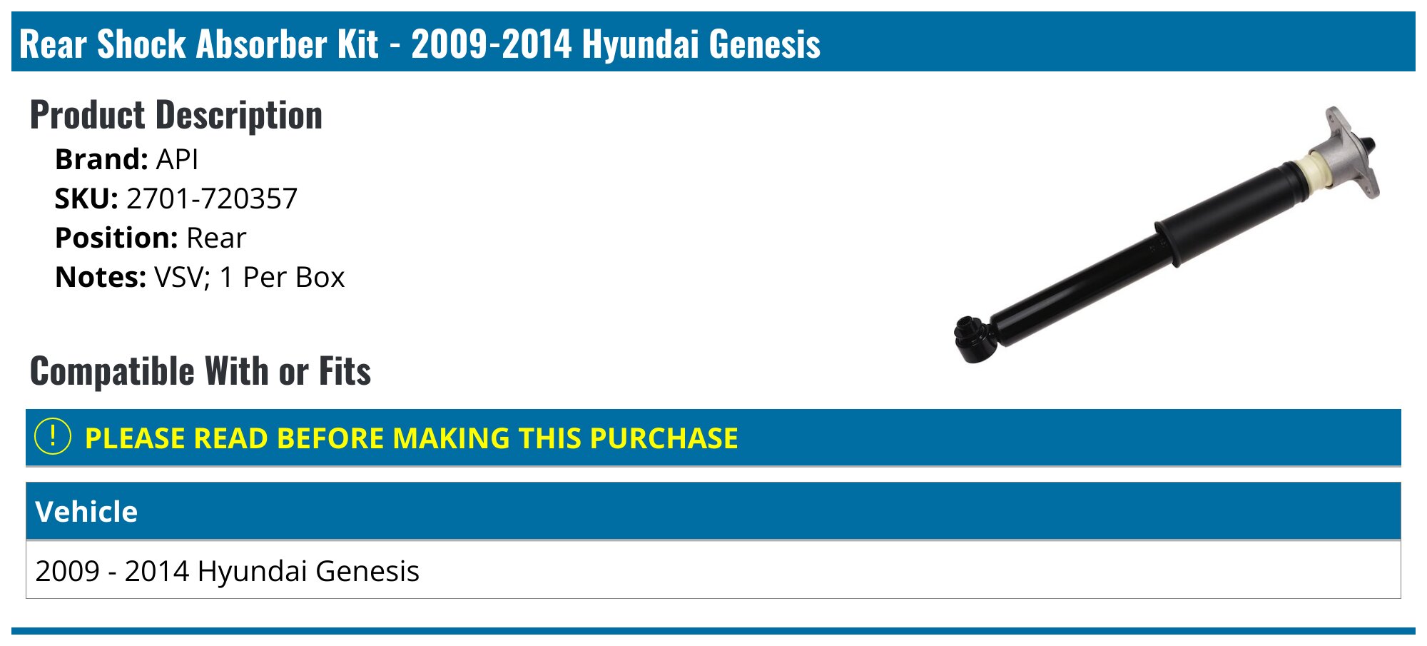 2009-2014 Hyundai Genesis Shock Absorber - API 30014-02251511 - Rear ...